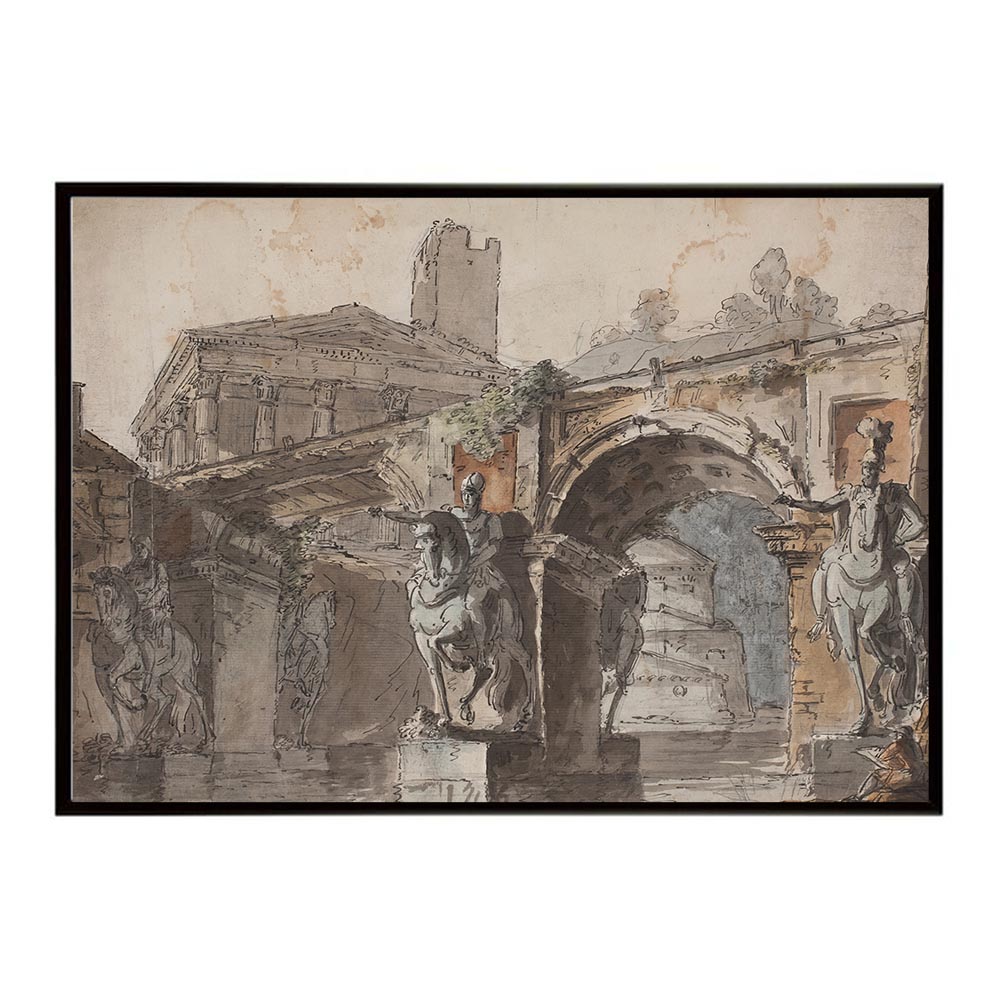 【楽天市場】世界の古い絵画 レトロポスター デジタルリマスター‘Romersk’ prospekt med bro tempelruin og ...