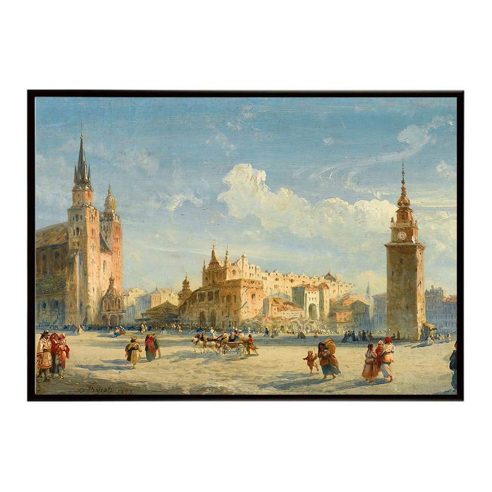 【楽天市場】ポスター 名画 絵画 フレーム マリアッキ広場と織物会館 クラクフ インテリア おしゃれ 歴史的建物 デジタルリマスター 横 A ...