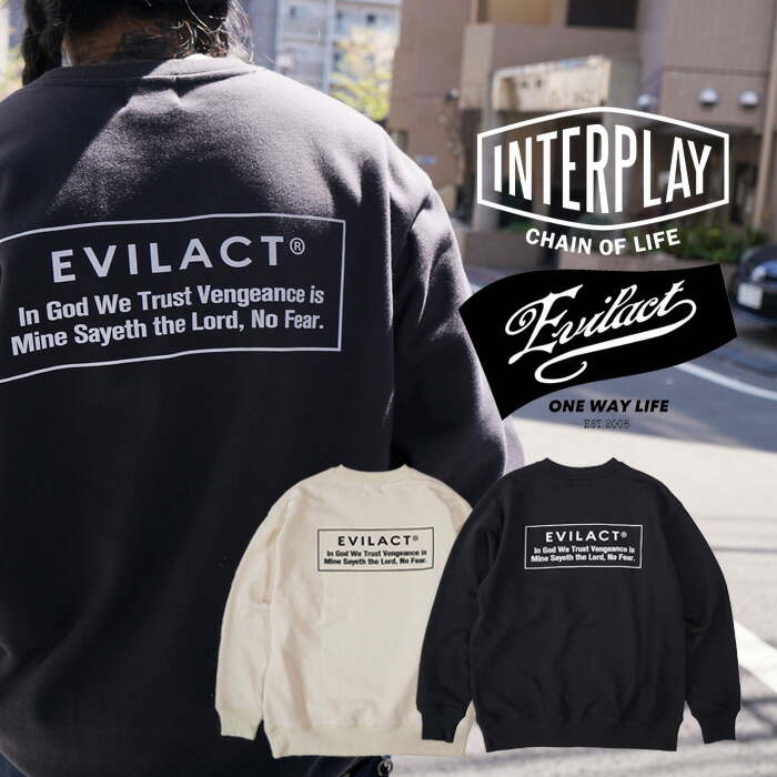 【楽天市場】EVILACT (イーブルアクト) EVILACT × INTERPLAY 18th ANNIVERSARY HEAVY WEIGHT CREW NECK SWEAT 【クルー ...