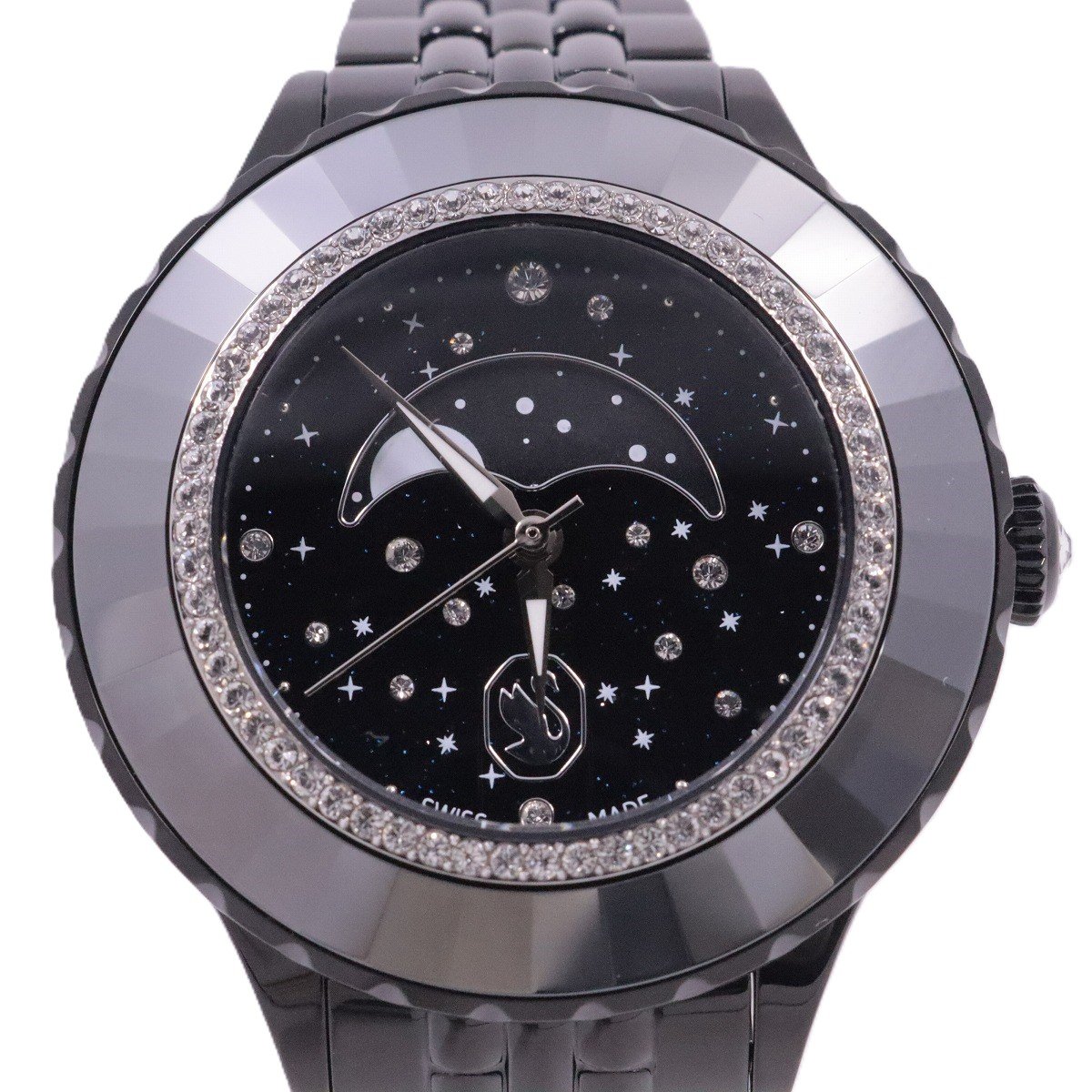 【楽天市場】【中古】【美品】スワロフスキー オクテア ムーンフェイズ クォーツ レディース 腕時計 ブラック 純正ベルト 5677497【い ...