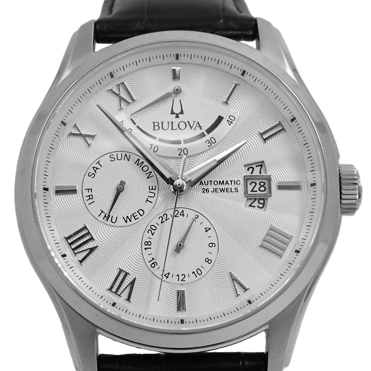 【楽天市場】【中古】BULOVA ブローバ クラシック 自動巻き メンズ 腕時計 デイデイト パワーリザーブ 白文字盤 純正革ベルト ...