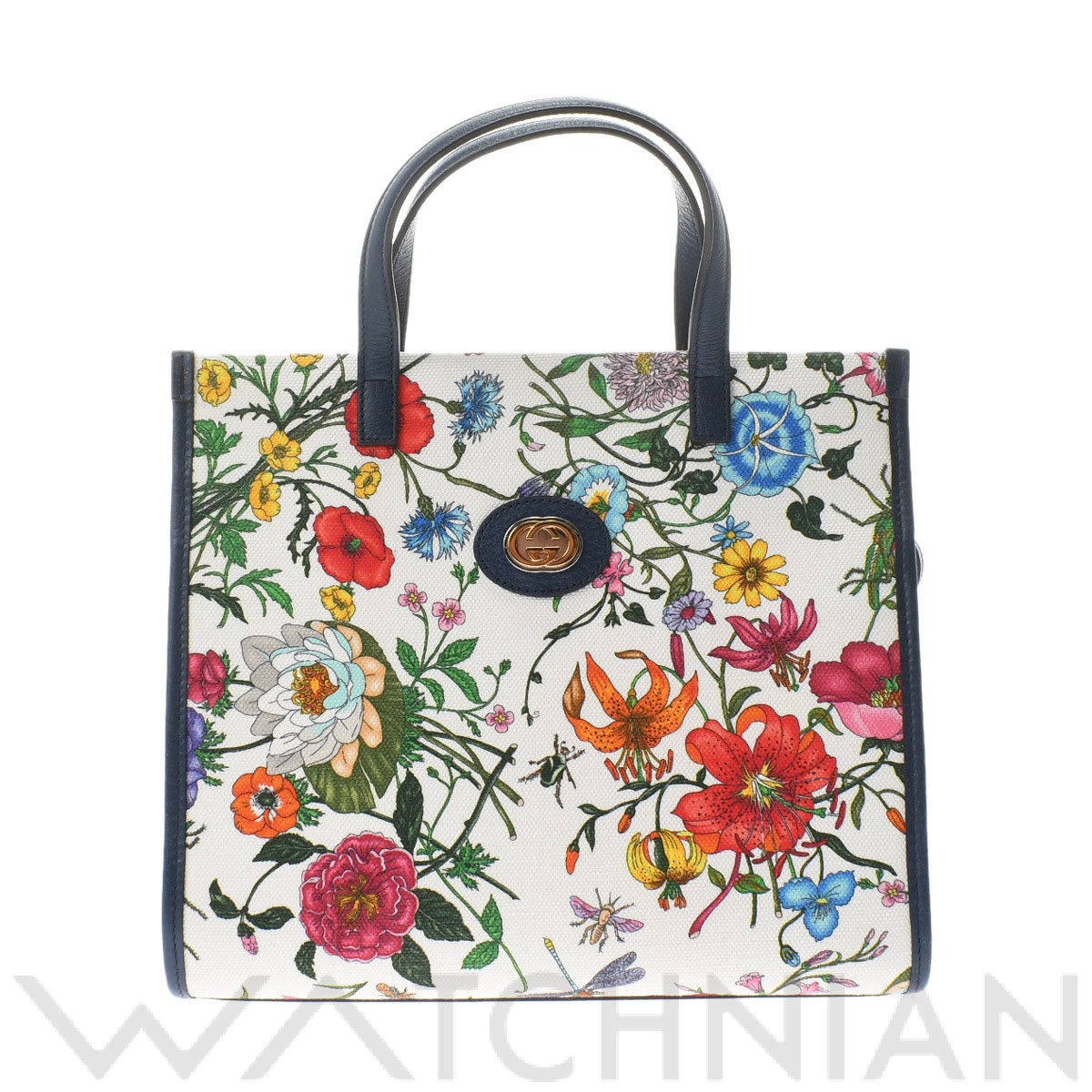 【楽天市場】【中古】 グッチ GUCCI フローラプリント 2WAYトート ホワイト/ネイビー/ゴールド金具 550141 キャンバス ...