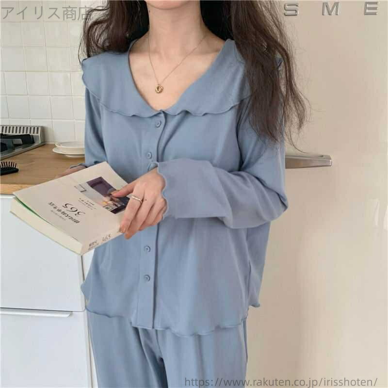 【楽天市場】【送料無料】パジャマ 開襟 Vネック 長袖 ナイトウェア 大人可愛い ママコーデ ママファッション 韓国 オルチャンファッション ...