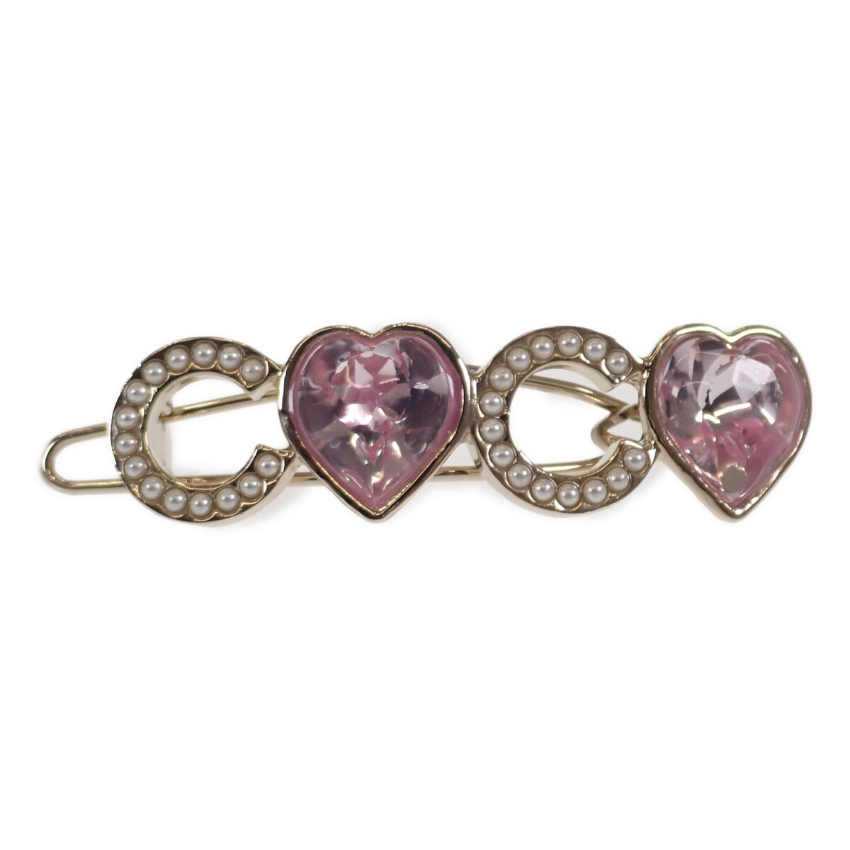 【楽天市場】【中古】【Aランク】CHANEL シャネル GP ココ&ハートヘアクリップ ゴールド フェイクパール ピンククリスタル ヘアアクセ ...