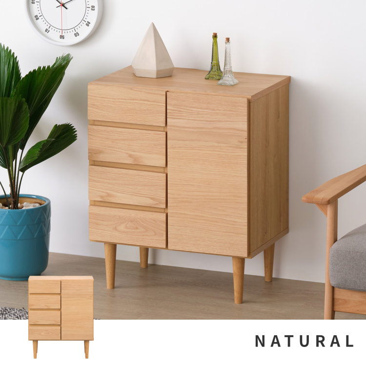 【楽天市場】【3/20 ポイント10倍！】 リビングボード 幅60cm 脚付き 引出し 4段 扉付き 棚 オーク材 北欧 ナチュラル サイド ...