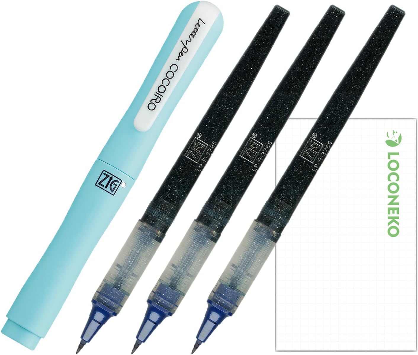 【楽天市場】呉竹 ZIG レターペン COCOIRO ココイロ 本体 + 極細リフィル 3本 + ロコネコカード (花ひすい/インク色ブルーブラック)：ロコネコ