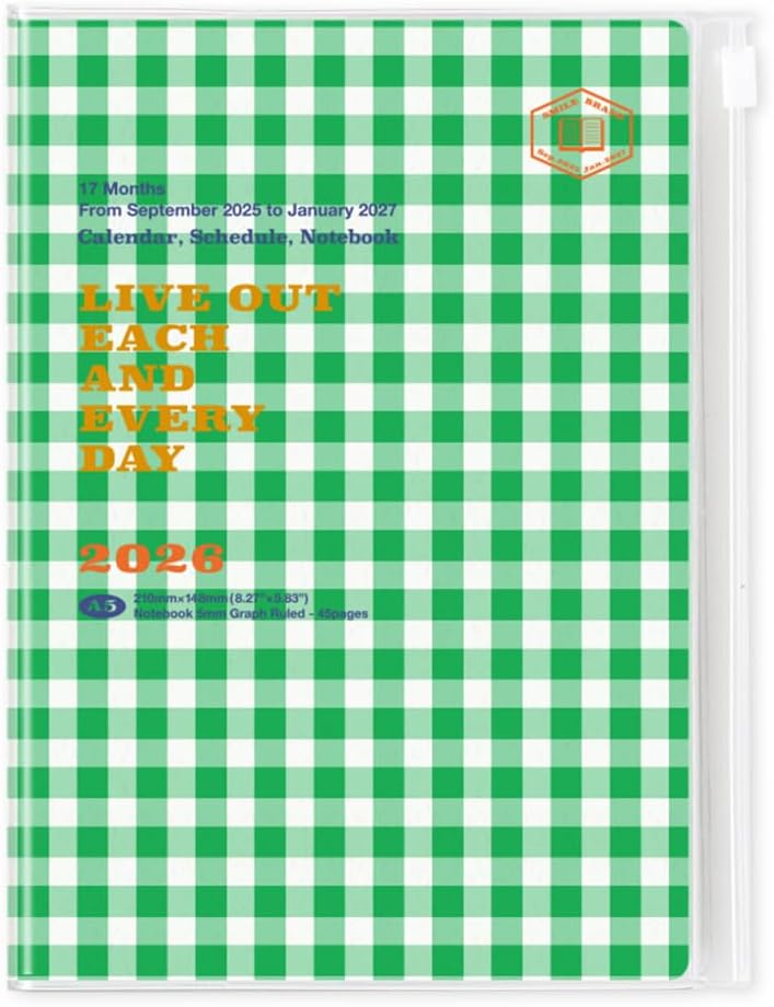 【楽天市場】RYU-RYU 2026年 ダイアリー A5 [マンスリー] 9月始まり スケジュール帳 ギンガムグリーン DS2602：ロコネコ