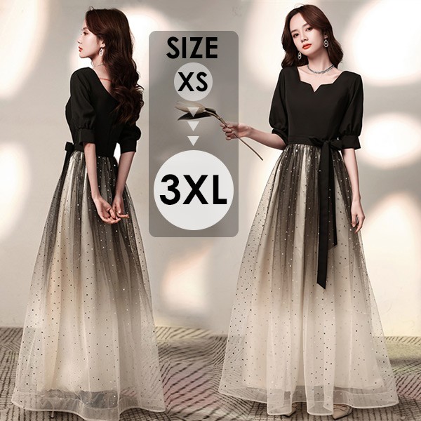 【楽天市場】XS-3XL ロングドレス 演奏会 袖付き 袖あり 韓国 大人 ピアノ発表会 声楽 お呼ばれ 謝恩会 ピアノ 発表会 親族 ミモレ ...