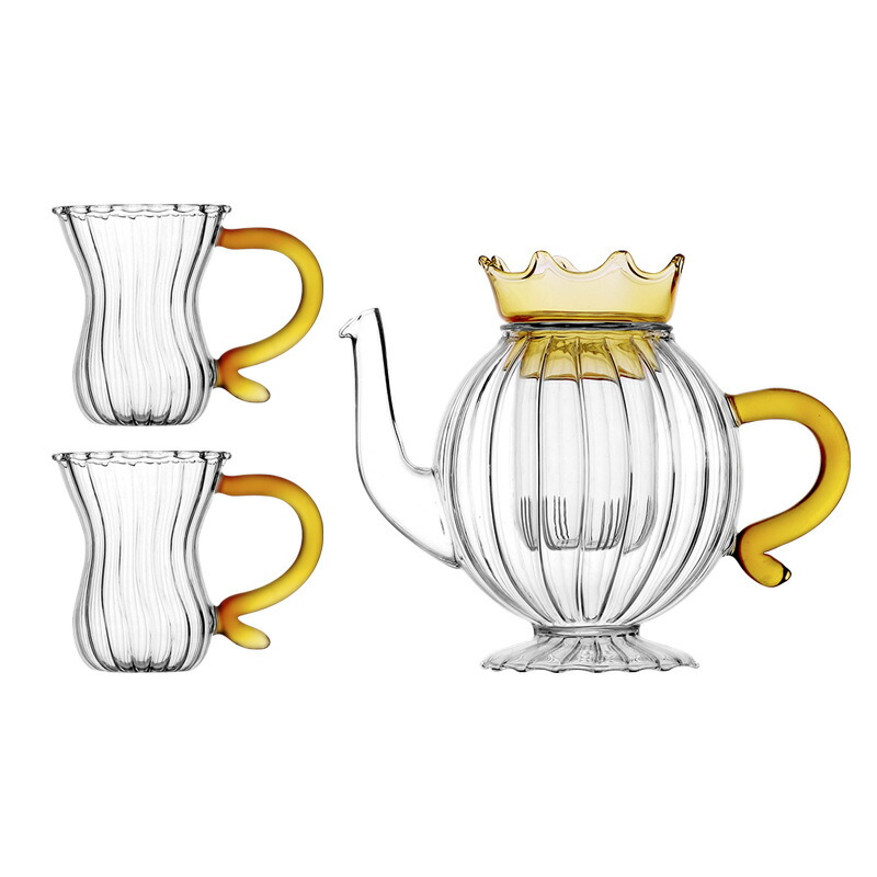 IwaiLoft 王冠 耐熱ガラス ティーポット ティーカップ クラウン ガラス 急須 茶こし付き ティーセット ガラスポット ガラスグラス ガラスカップセット紅茶 フルーツティー リーフ ...