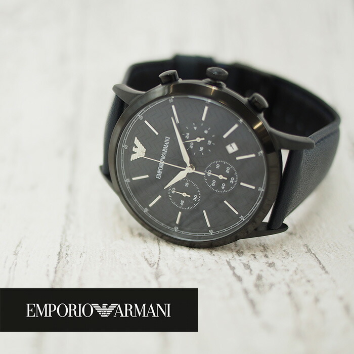 【楽天市場】EMPORIO ARMANI エンポリオアルマーニ メンズ腕時計 43mm クロノグラフ AR2481 ネイビー レザーベルト ...