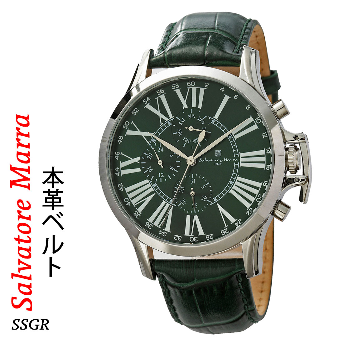 【楽天市場】腕時計メンズ 【Salvatore Marra】サルバトーレマーラ ウォッチ レザーベルト アナログ カレンダー 24時間計 ...