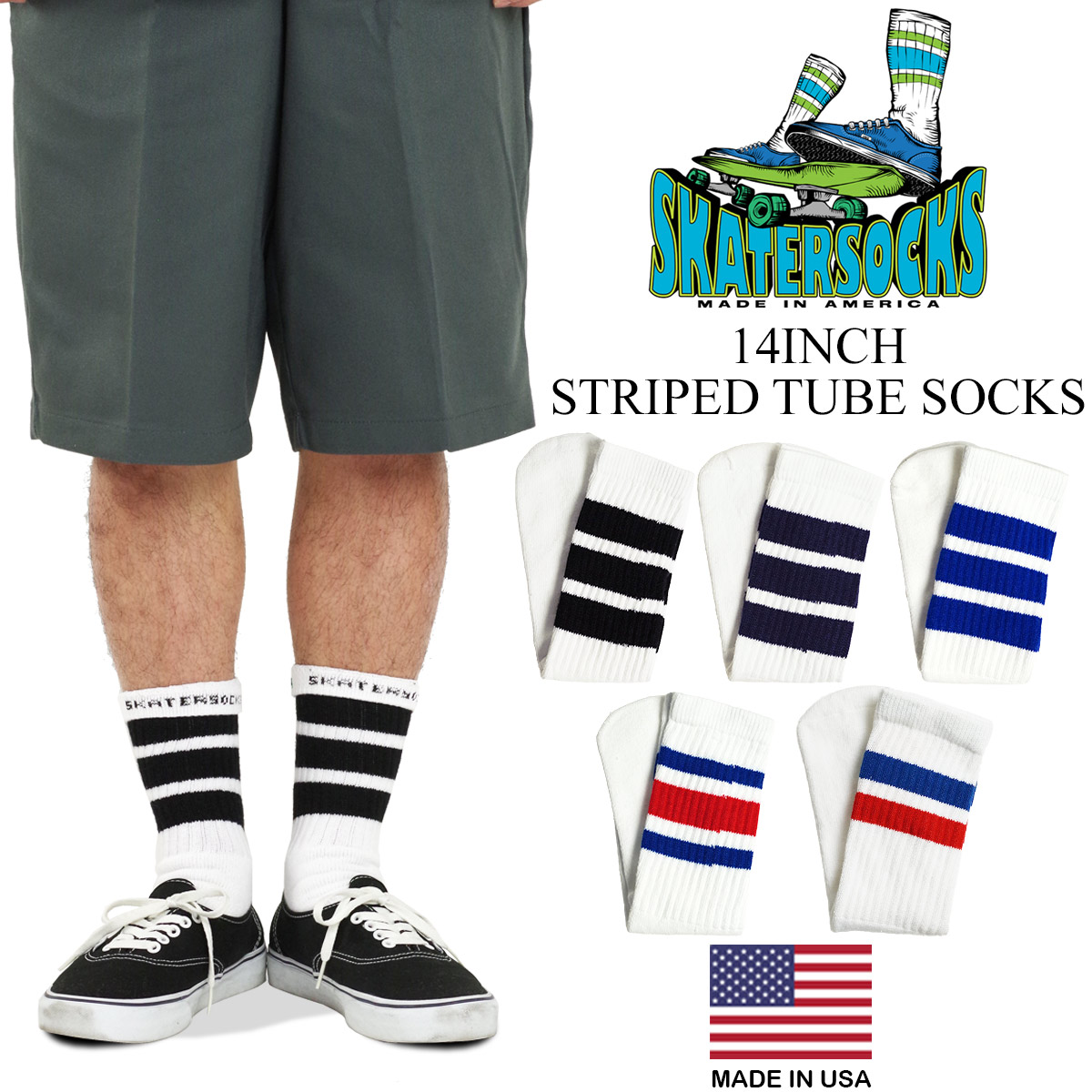 【楽天市場】【返品不可】スケーターソックス SKATER SOCKS 14インチ (アメリカ製 米国製 ラインソックス チューブソックス ...
