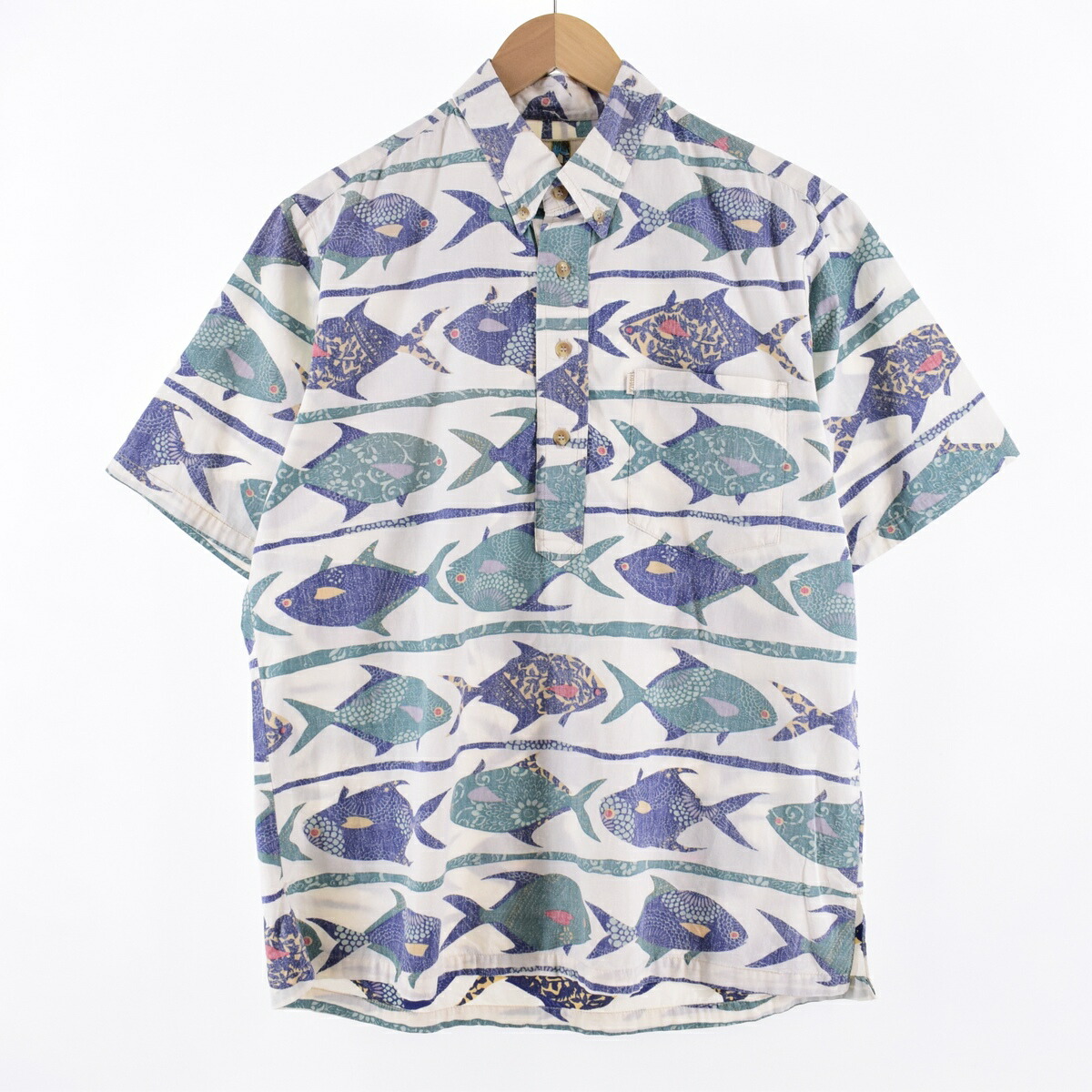 【楽天市場】古着 90'S KAHALA ボタンダウン プルオーバー ハーフボタン 総柄 魚柄 ハワイアンアロハシャツ メンズL ヴィンテージ ...