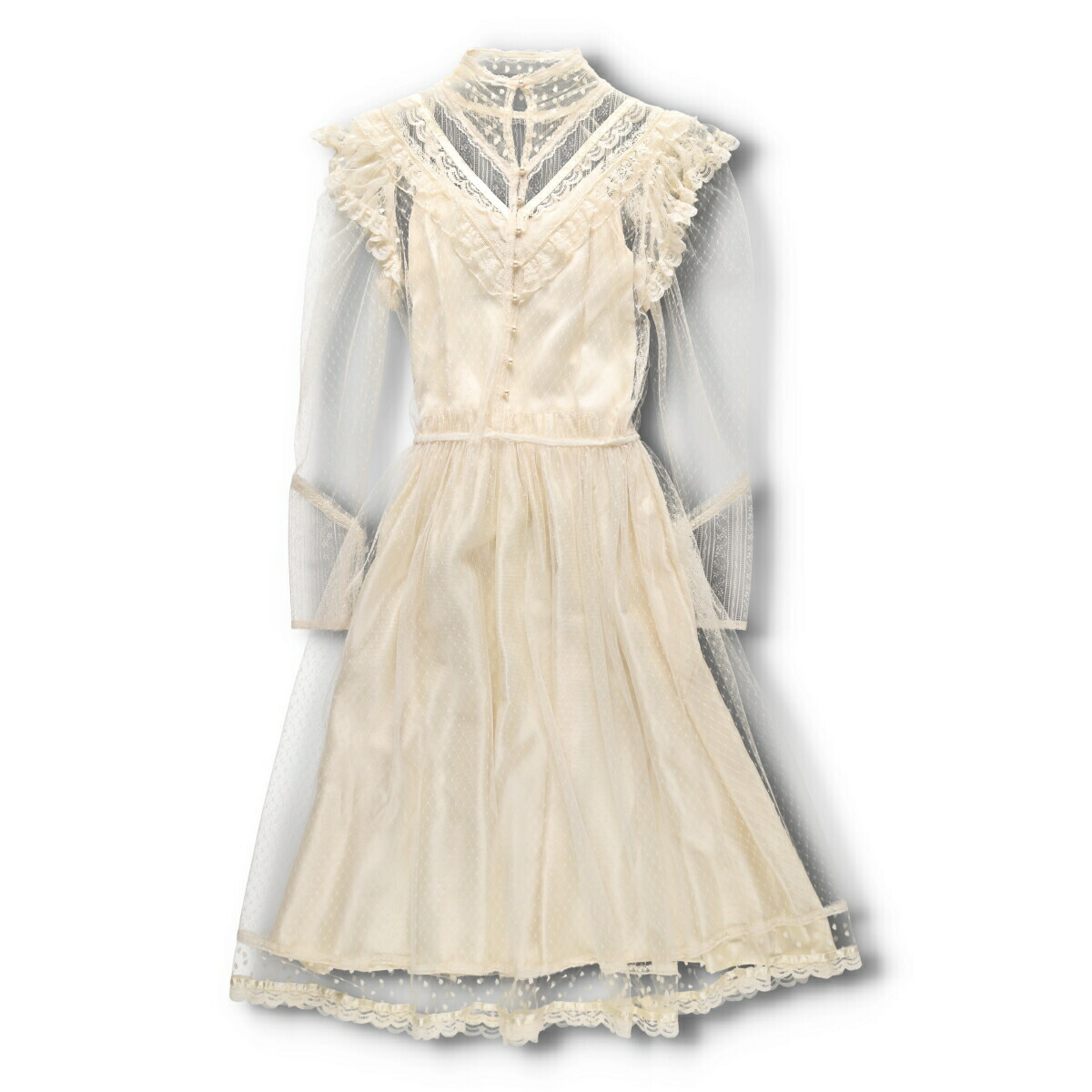 【楽天市場】古着 70'S ガンネサックス GUNNE SAX Jessica 総レース ハイネック 長袖 フレア ワンピース USA製 ...