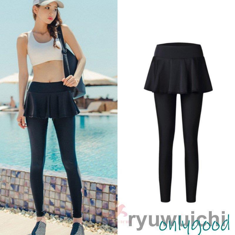 【楽天市場】レディース水着 レギンススカート レギンス 体型カバー 10分丈 水陸両用 ブラック フィットネス スポーツウェア：BabyAngel