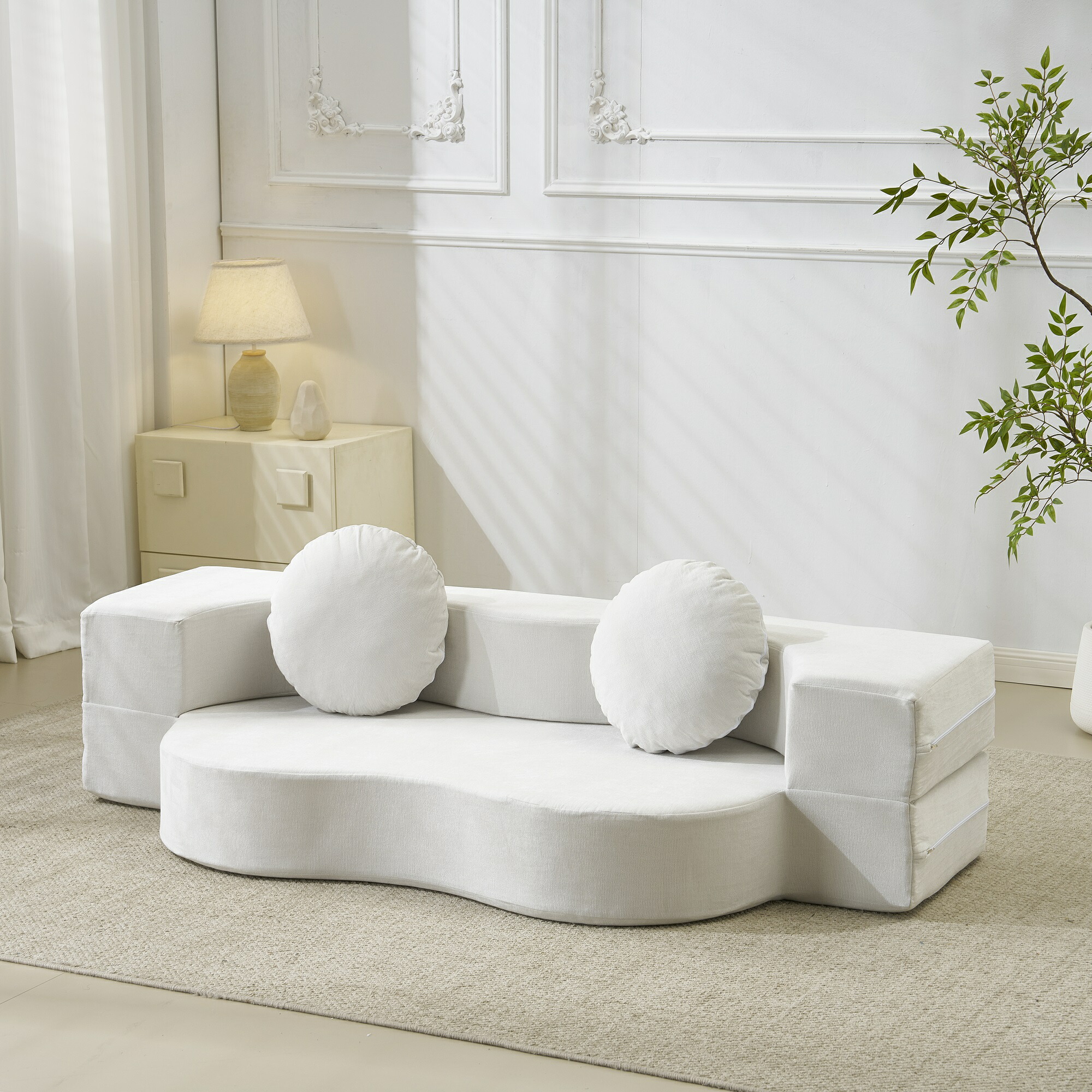 【楽天市場】【Mokutopia】2人掛けソファベッド 組立て不要 フロアソファ コンパクト ローソファ こたつ用 ソファー 1人暮らし マルチに使える クッション付き 座椅子 1人掛け 完成 ...