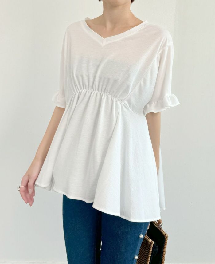 【楽天市場】【10日限定クーポンあり】【50%OFF★在庫限り】TRECODE トレコード 公式 ウエスト切り替えフリルチュニック フリーサイズ ハイウエスト Vネック ドレープライン 袖 ...