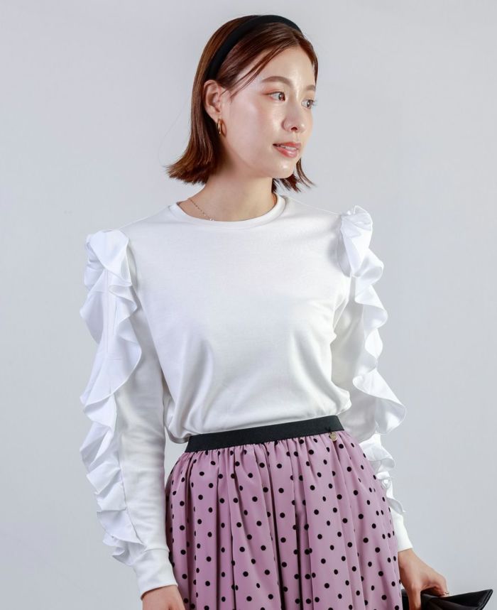 【楽天市場】TRECODE トレコード 公式 秋冬 エアリー フリル袖 プルオーバー エレガント 伸縮性 クルーネック ホワイト ネイビー ワイン：CLOCHE ONLINE SHOP