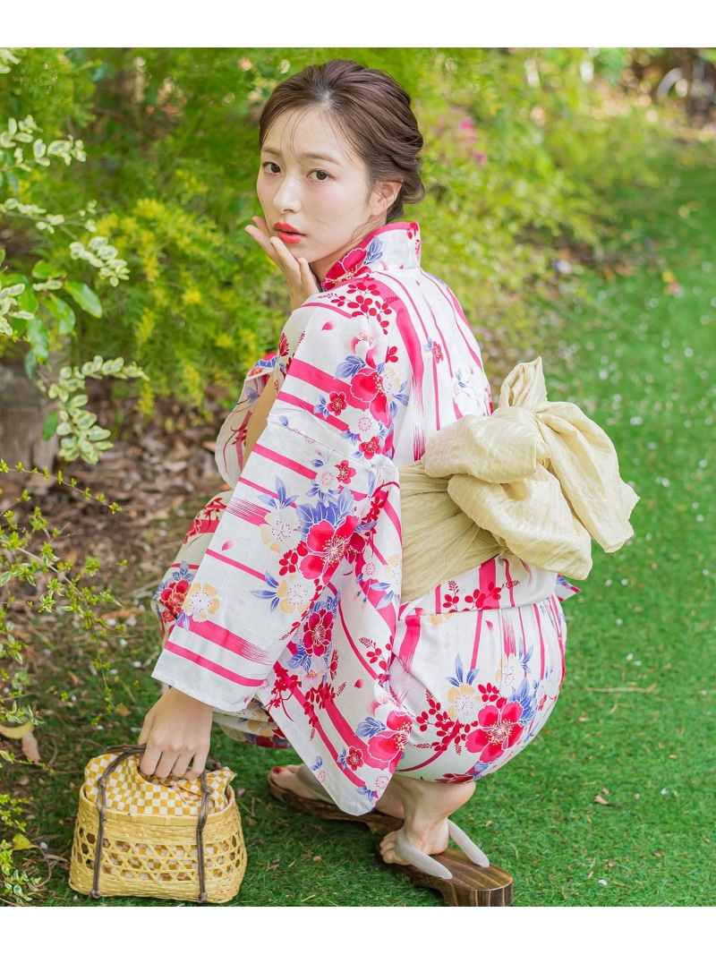 【楽天市場】【SALE／50%OFF】【浴衣2点セット】サクラ柄*ストライプ≪手洗い可能≫ QUEENS COURT クイーンズコート ...