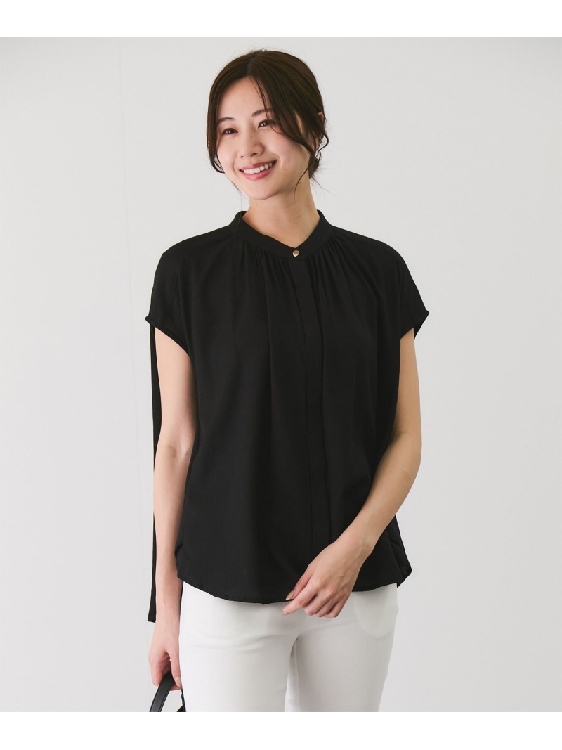 【楽天市場】【SALE／20%OFF】ノーカラーギャザーブラウス JAYRO ジャイロ トップス シャツ・ブラウス ベージュ ブラック【RBA_E】【送料無料】[Rakuten Fashion ...