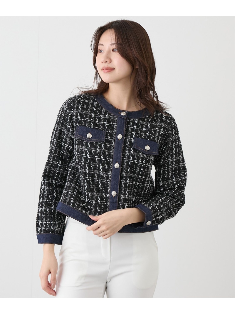 【楽天市場】【SALE／20%OFF】デニム使いツイードジャケット JAYRO ジャイロ ジャケット・アウター ノーカラージャケット ブラック ...