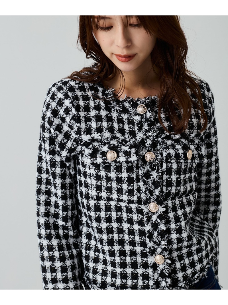 【楽天市場】【SALE／50%OFF】ツイードフリンジジャケット JAYRO ジャイロ ジャケット・アウター ノーカラージャケット ブラック ...