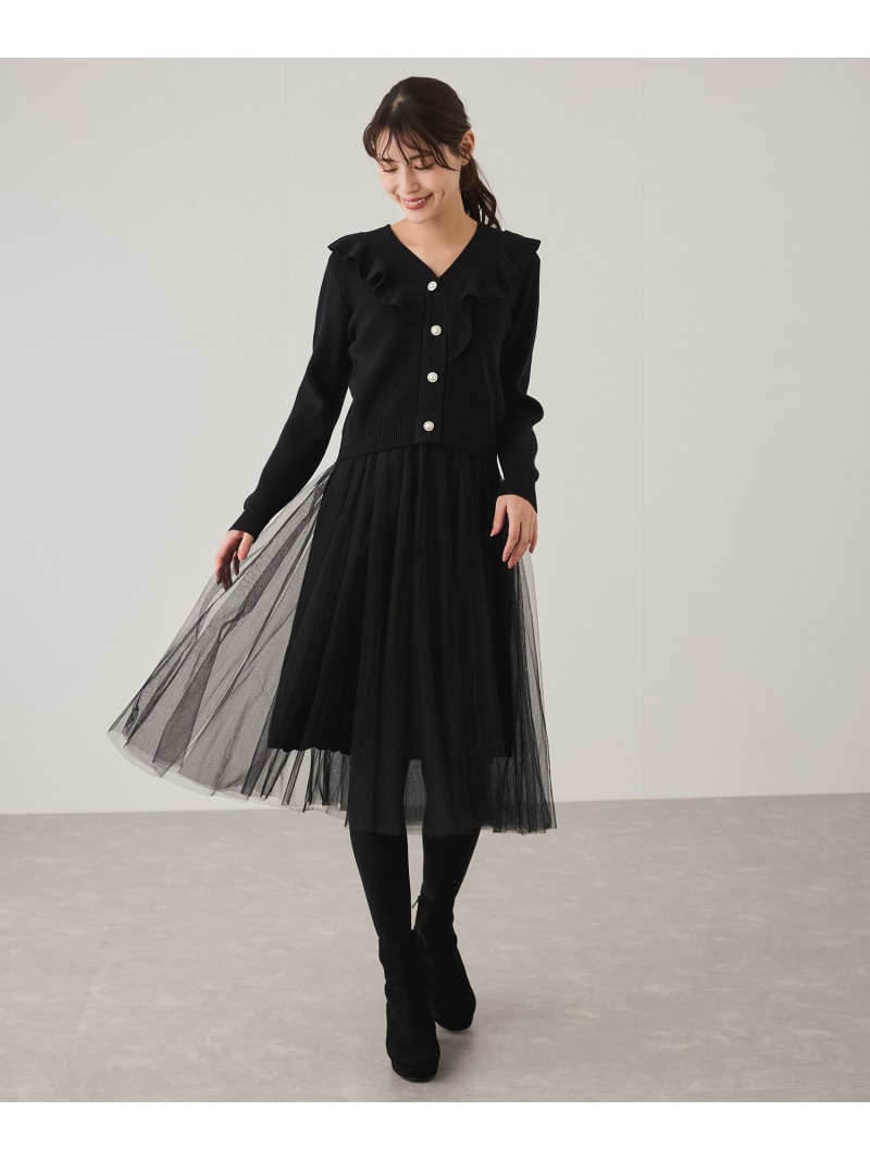 【楽天市場】【SALE／50%OFF】チュールスカートフリルカーディガンドッキングニットワンピース JAYRO ジャイロ ワンピース・ドレス ワンピース ブラック ホワイト【RBA_E ...