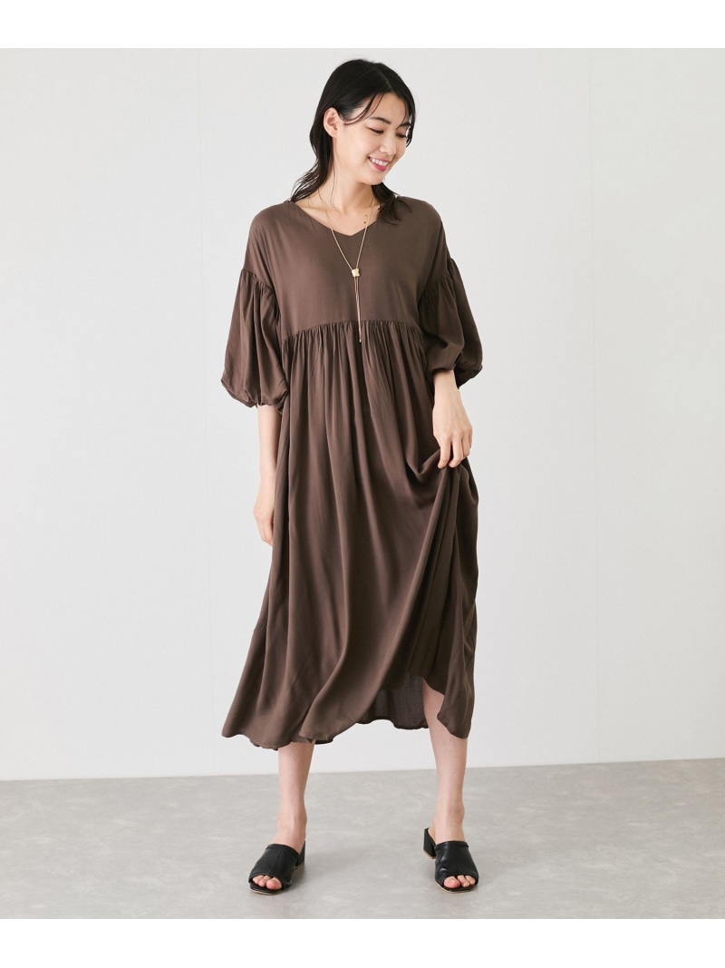 【楽天市場】バルーンスリーブワンピース JAYRO ジャイロ ワンピース・ドレス ワンピース ブラック ブラウン【送料無料】[Rakuten Fashion]：JAYRO