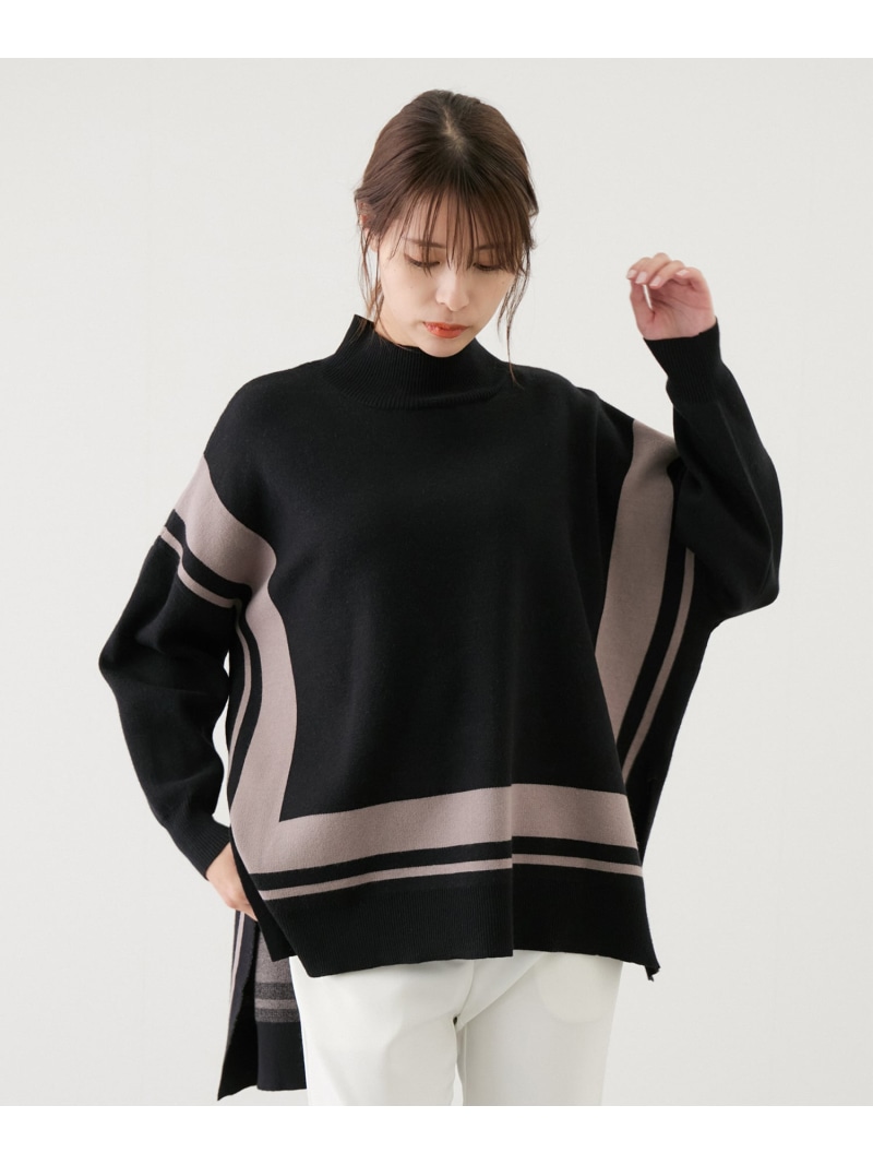 【楽天市場】配色ジャガード チュニック JAYRO ジャイロ トップス ニット ブラック ホワイト ベージュ ブルー【送料無料】[Rakuten Fashion]：JAYRO