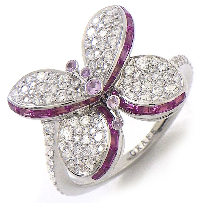 【楽天市場】グラフ Graff GRAFF リング ベビー プリンセス バタフライ ミニ パープルサファイア ピンクサファイア パヴェ ダイヤモンド K18WG 10.5号 【中古】：ジェイ ...