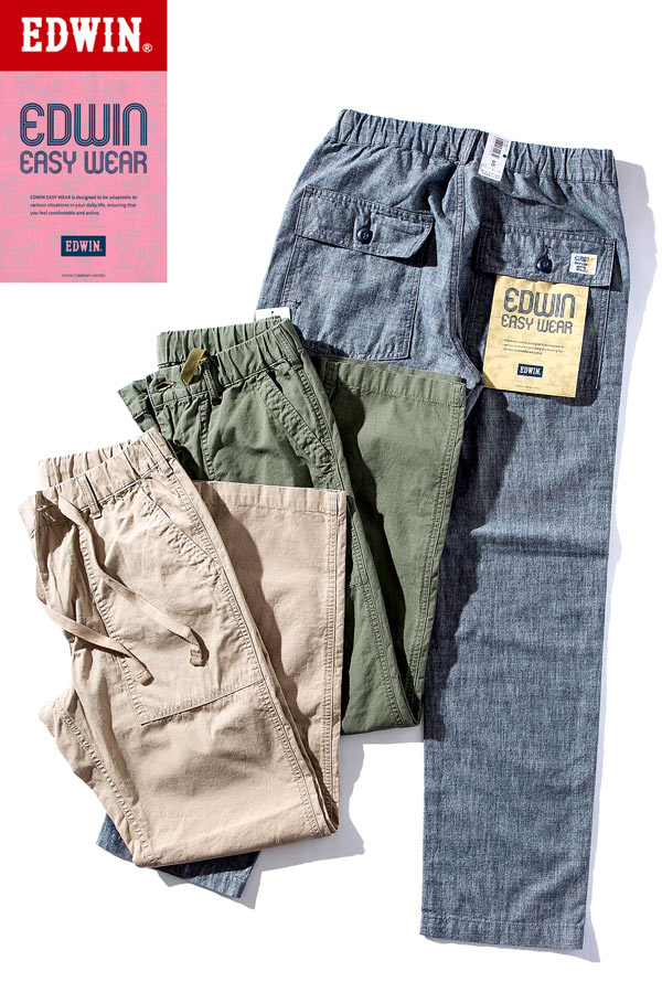 【楽天市場】【即日/裾上げ無料】メンズ EDWIN エドウィン ベイカー イージー パンツ シャンブレー イージー パンツ リップストップ 春夏 新作「3色」「S/M/L/LL/XL」「濃色 ...
