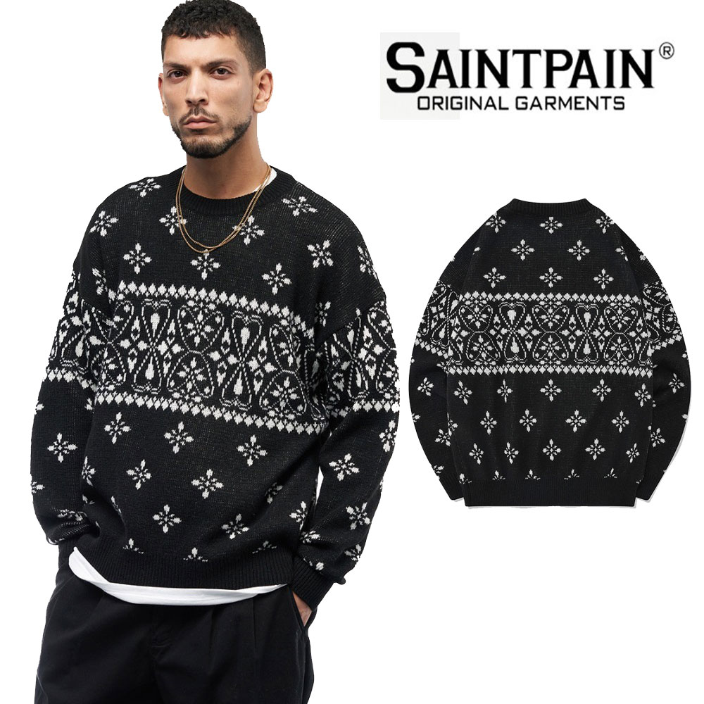 【楽天市場】ニット セーター メンズ セイントペイン ノルディック柄 おしゃれ トップス ブラック 白黒 オーバーサイズ ユニセックス ...