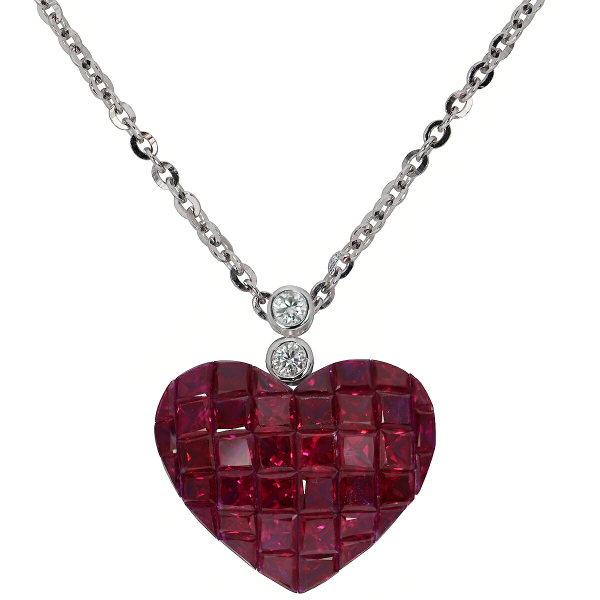 【楽天市場】合計3.100ct ルビー 0.05ct ダイヤモンド ペンダント K18WG 天然ダイヤ ネックレス あずきチェーン 45cm ...