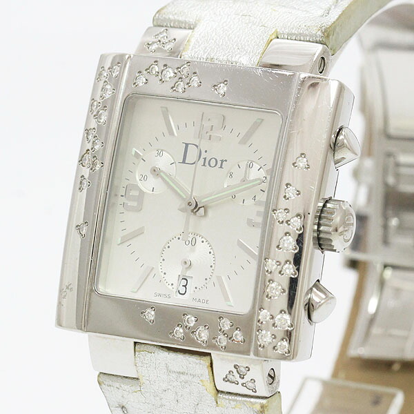 【楽天市場】Christian Dior(クリスチャン・ディオール) リヴァ クロノスパークリング ダイヤ D81-101 クロノグラフ シルバー文字盤 SS×レザー クォーツ レディース ...