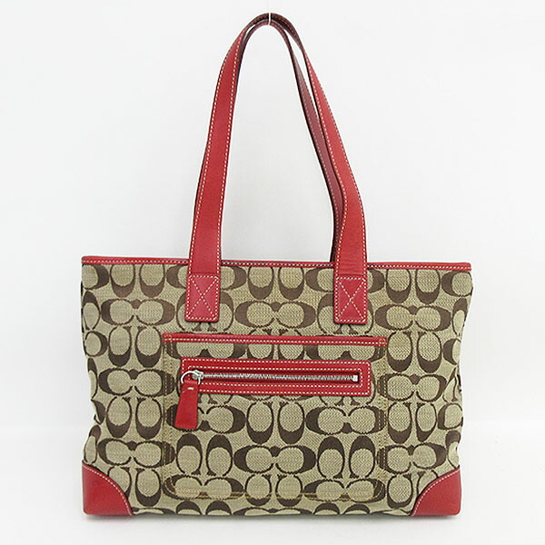 【楽天市場】COACH(コーチ) シグネチャー トートバッグ 6082 赤 レッド キャンバス×レザー【ブランドバッグ】 【中古 ...