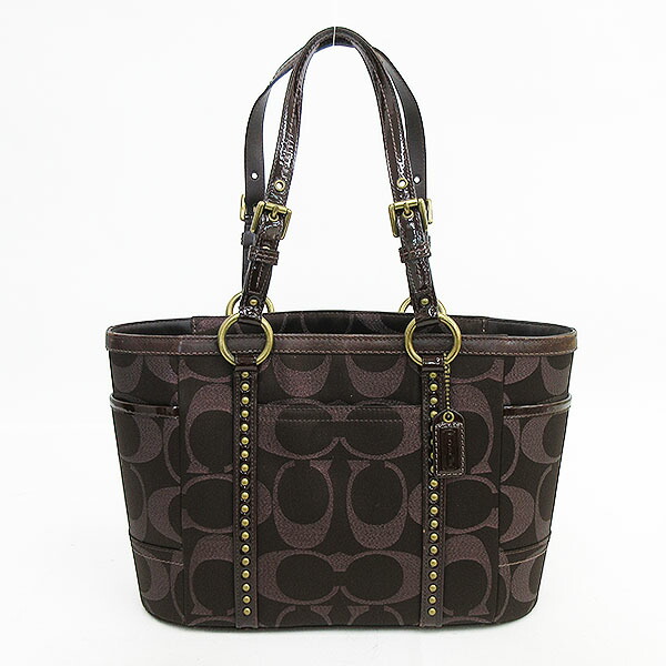 【楽天市場】COACH(コーチ) シグネチャー トートバッグ スタッズ 11505 こげ茶 ブラウン キャンバス×レザー【ブランドバッグ ...