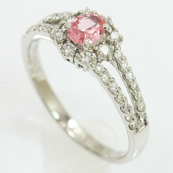 【楽天市場】 リング パパラチアサファイア 0.364ct ダイヤモンド 計0.38ct 11号 プラチナ(Pt900) 【中古】 ジュエリー 【新品仕上げ済み】netshop：とーたる 楽天市場店