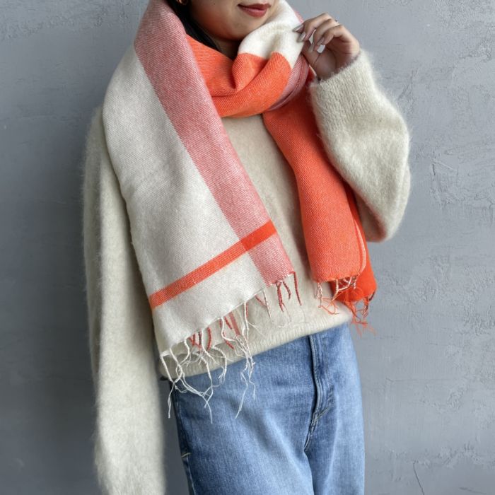 【楽天市場】hint hint ヒントヒント 2トーンカラー大判ストール STOLE-04 レディース ストール F オレンジ/ブルー ...