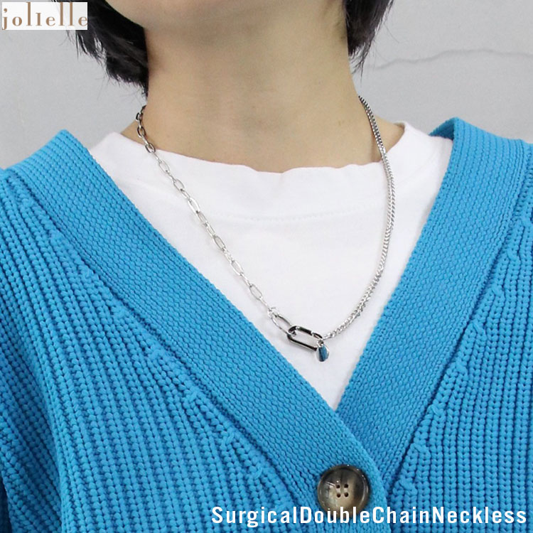 【楽天市場】サージカルダブルチェーンネックレス サージカルステンレス シルバー 重ね付け アクセサリー お洒落 トレンド スクエア 女性 ギフト プレゼント デイリー 金属アレルギー ...