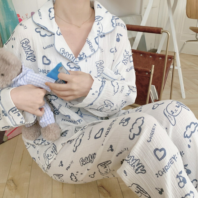 【楽天市場】送料無料 パジャマ レディース rabbit 兔 ウサギ 春 秋 長袖 前開き お揃い レディース ルームウェア 婦人 部屋着 ...