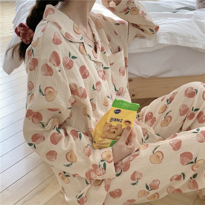 【楽天市場】送料無料 パジャマ レディース 桃 モモ ピーチ peach 全3カラー 春 秋 長袖 レディース ルームウェア 上下セットアップ ...