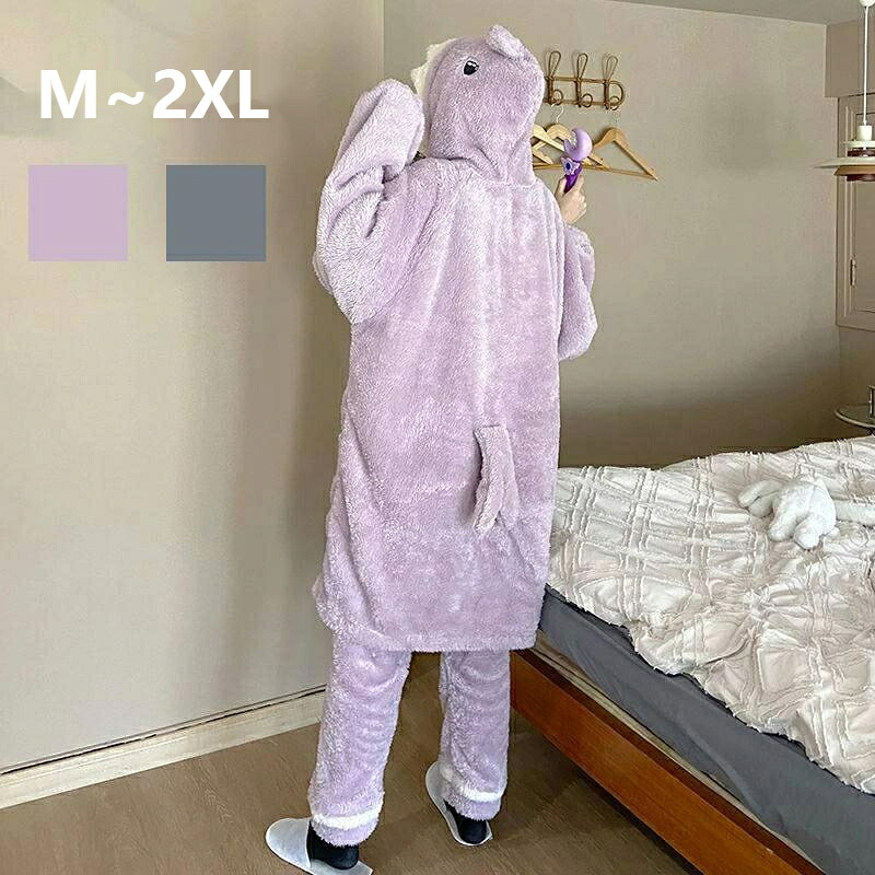 【楽天市場】もこもこパジャマ 上下セット 長袖 部屋着 かわいい シャーク ワンピース フランネル フード付き ルームウェア 秋 冬 寝巻き ...