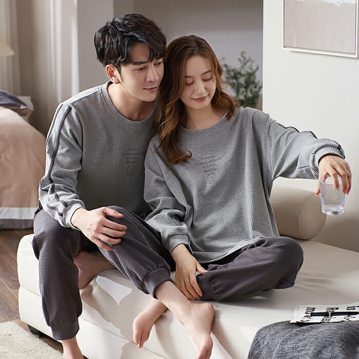 【楽天市場】ペアパジャマ カップル ルームウェア レディース メンズ 上下セット カジュアル ペアルック プレゼント クルーネック ins ...