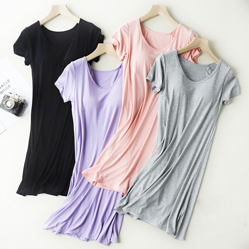 【楽天市場】送料無料 ルームウェア ワンピース シンプル 夏 Tシャツ 無地 ワンピース 部屋着 半 膝丈 パッド付 マタニティ女性 ゆったり ...