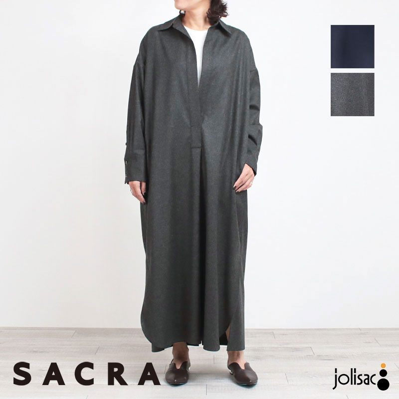 【楽天市場】【正規販売店】SACRA サクラ ワンピース CASHMERE FLANO 25FALL 125508041 | 新作 ロング丈 カシミヤ混 高級感 長袖 オリジナル リラックス ...