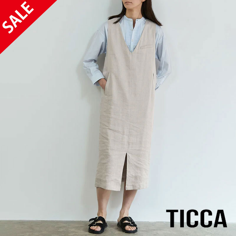 【楽天市場】【SALE 20%OFF】TICCA ティッカ リネンヴィスコースジャンパースカート TBDS-154 | ワンピース マキシ丈 I ライン 着心地 シルエット ベージュ リネン ...