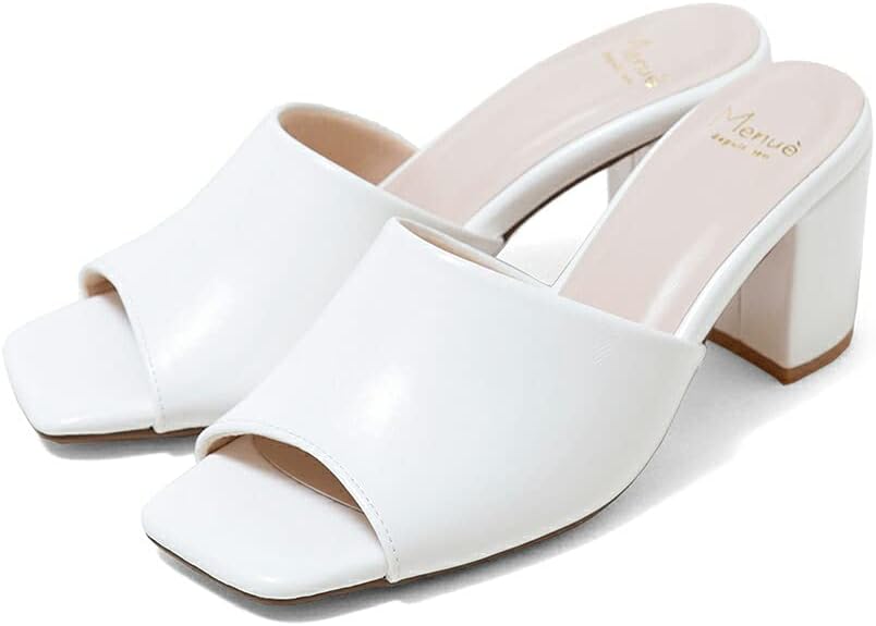 【楽天市場】スクエアトゥ太ヒール7cmミュールサンダル[7cmヒール]：Libre777