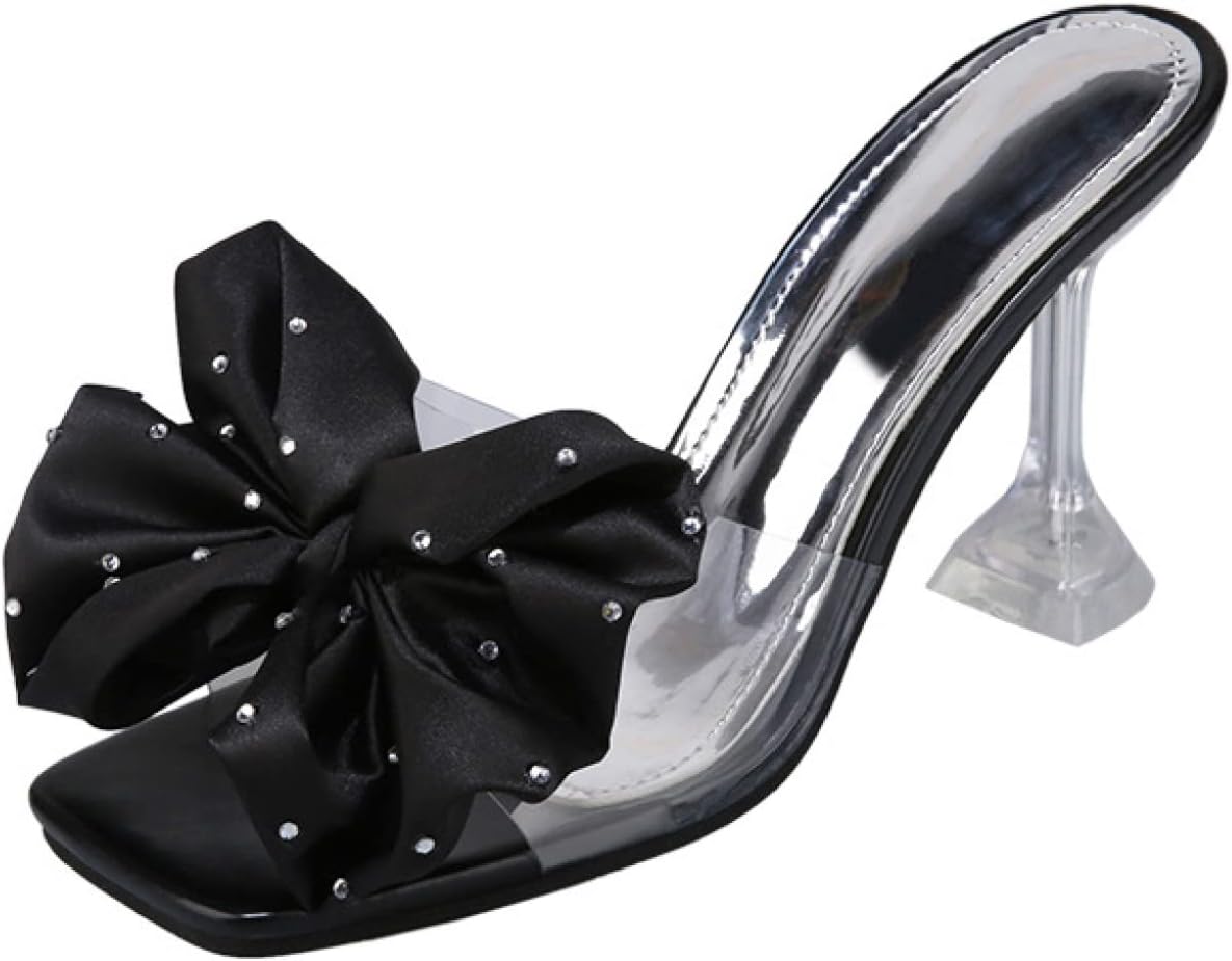 【楽天市場】サンダル 蝶結び ミュール キラキラ 太ヒール ハイヒール ミュールサンダル おしゃれ 7cm 疲れない スリッパ 美脚 透明 ...