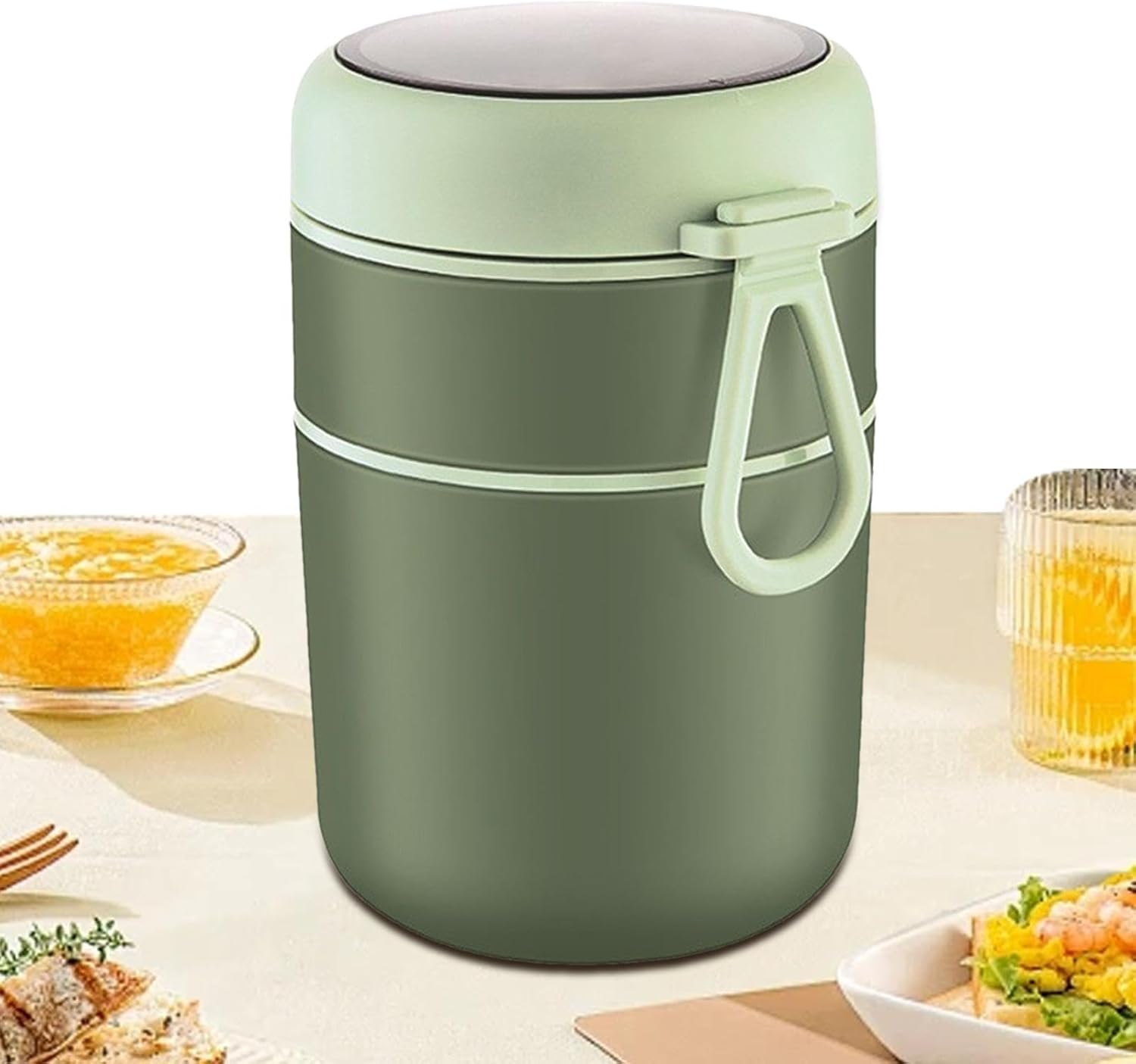 【楽天市場】温かい食品用保温容器、保温ランチ容器 - ステンレス製ランチジャー - 漏れ防止大容量断熱スナックコンテナ、ハンドル付き2段ランチ ...