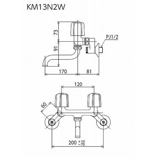 【楽天市場】KVK 浴室用 KM13N2W 2ハンドル混合栓：ジュールプラス楽天市場店